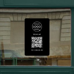 QR Code Check-In | Black Business Logo Contactless Window Cling | Zazzle