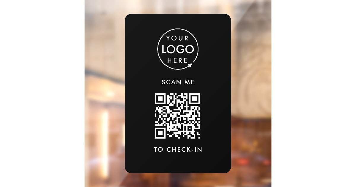 QR Code Check-In | Black Business Logo Contactless Window Cling | Zazzle
