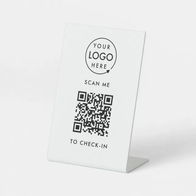 QR Code Check-In | Business Logo Contactless Pedestal Sign | Zazzle