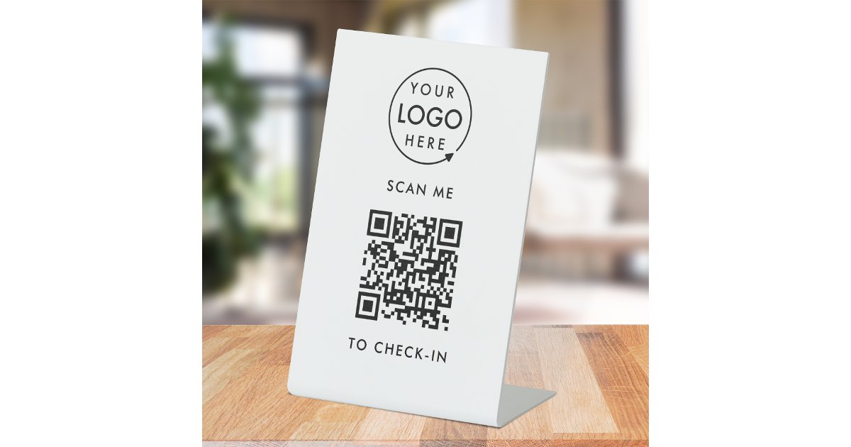 QR Code Check-In | Business Logo Contactless Pedestal Sign | Zazzle