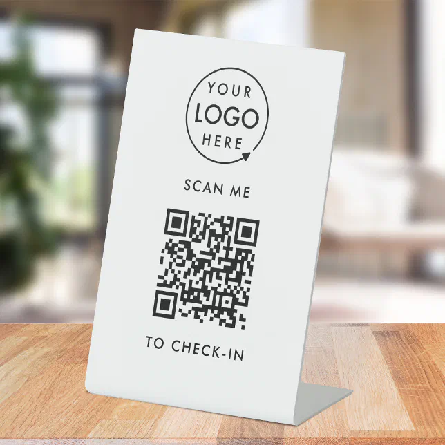 QR Code Check-In | Business Logo Contactless Pedestal Sign | Zazzle