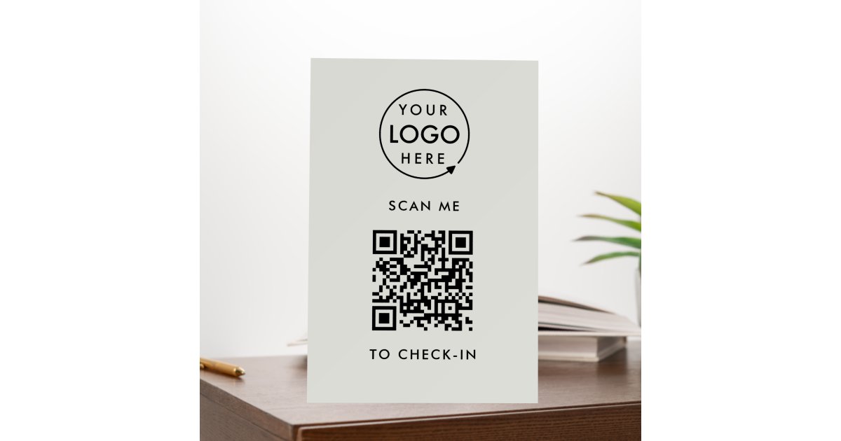 QR Code Check-In | Gray Business Logo Contactless Foam Board | Zazzle
