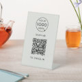 QR Code Check-In | Gray Business Logo Contactless Pedestal Sign | Zazzle