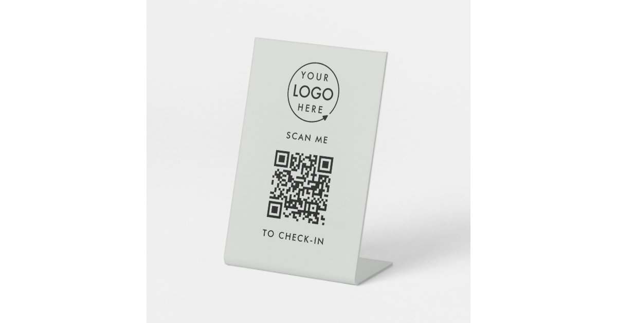 QR Code Check-In | Gray Business Logo Contactless Pedestal Sign | Zazzle