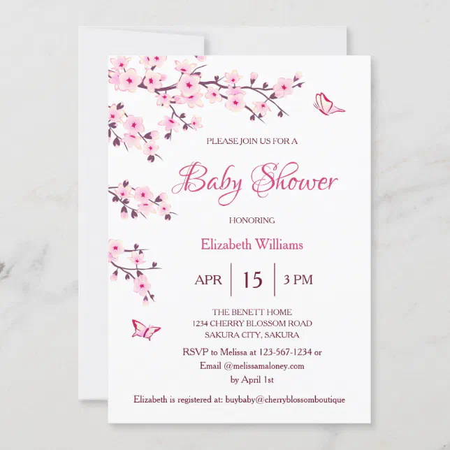 QR Code | Cherry Blossom | Baby Shower Invitation | Zazzle