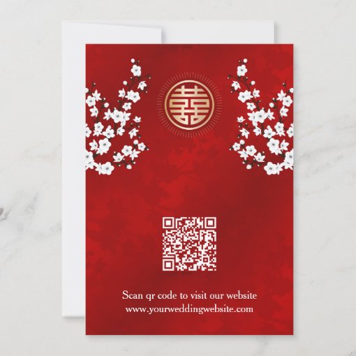 QR Code | Cherry Blossom Chinese Wedding Invitation | Zazzle