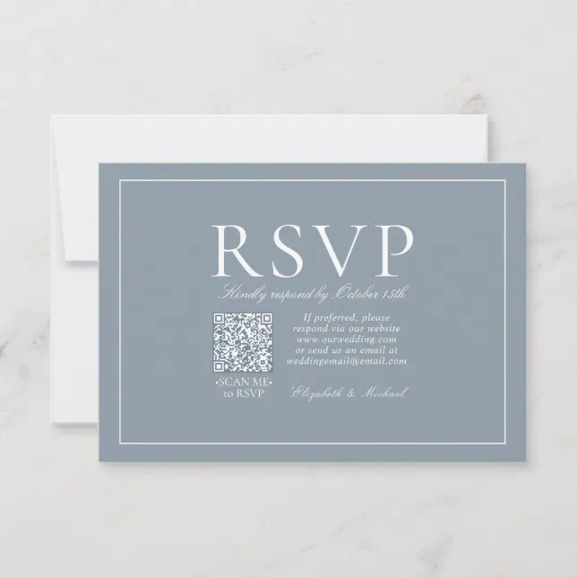 QR Code Classic Elegant Dusty Blue Script RSVP | Zazzle