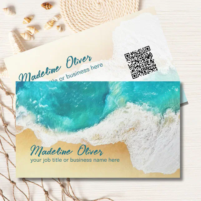 QR Code Coastal Beach Scene Travel Professional Business Card | Zazzle