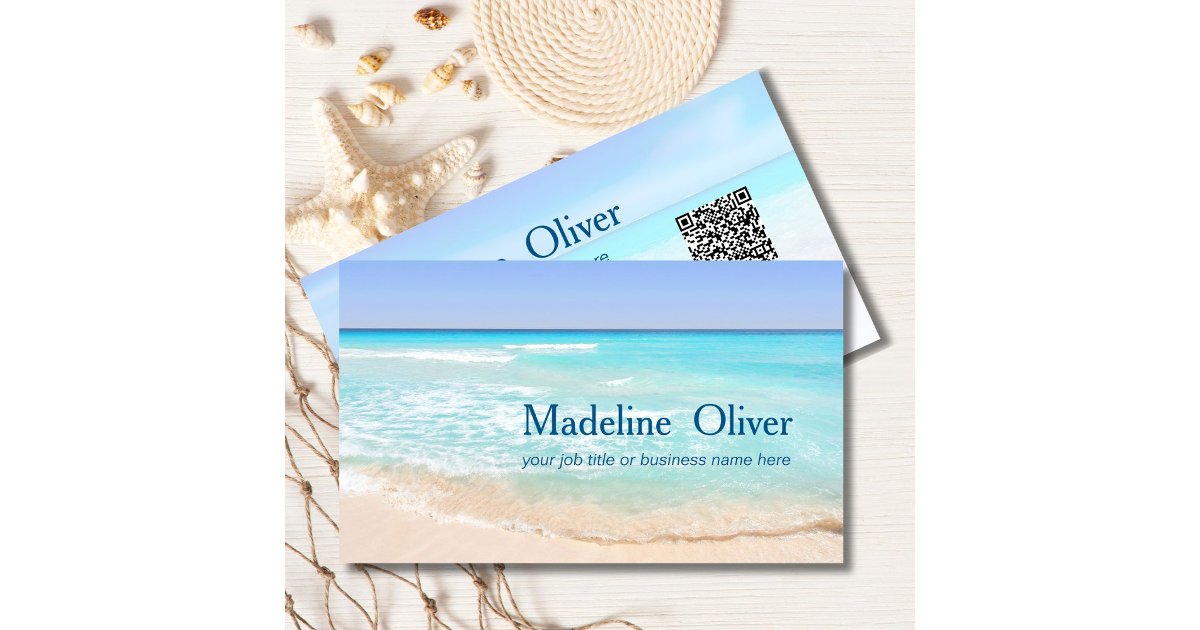 QR Code Coastal Beach Scene Travel Stylish Business Card | Zazzle
