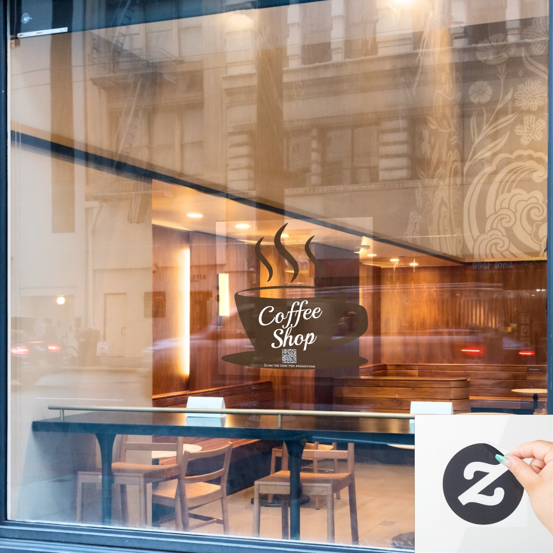 QR code coffee shop sign decals, cafe window cling | Zazzle