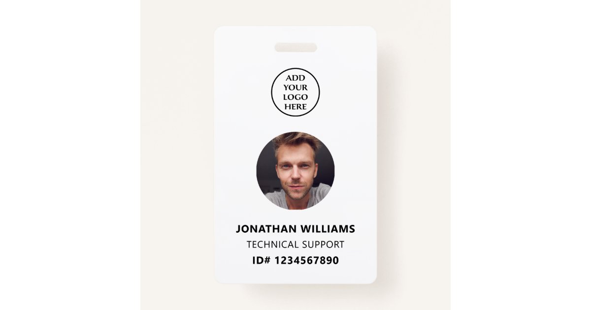 QR Code Company Logo Staff Name Job Title Photo ID Badge | Zazzle