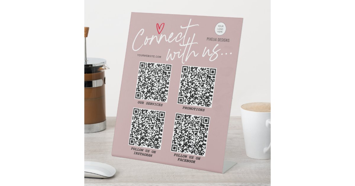 QR code connect with us Modern trendy script Pedestal Sign | Zazzle