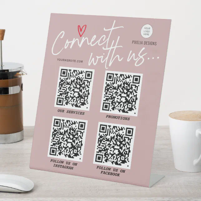 QR code connect with us Modern trendy script Pedestal Sign | Zazzle