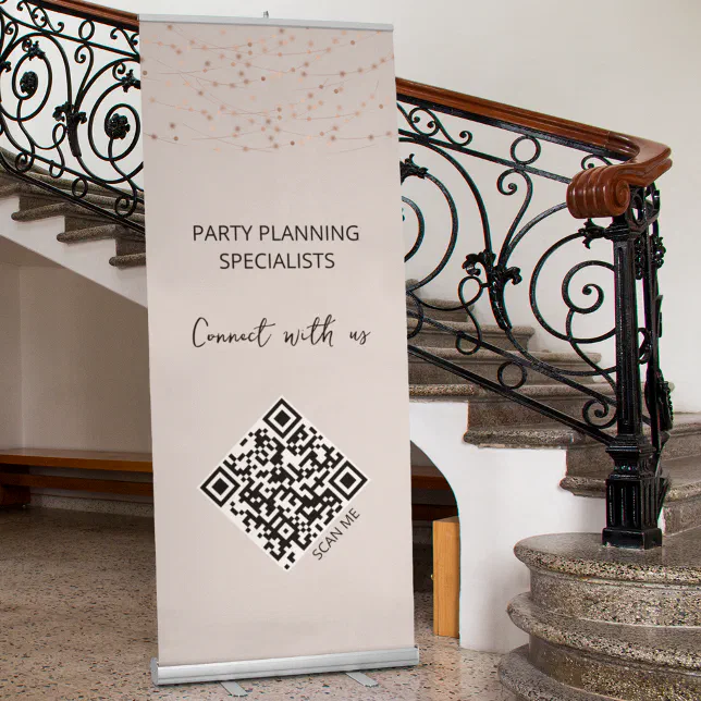 QR Code Connect With Us Pink Retractable Banner | Zazzle