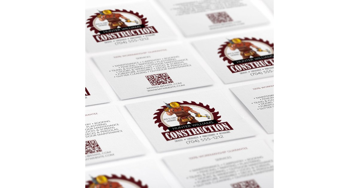 QR Code Construction Carpenter Modern Professional Square Business Card ...