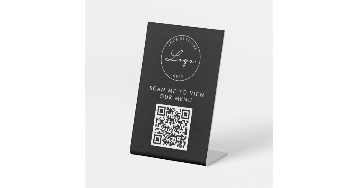 QR Code Contactless Menu Logo Black Modern Pedestal Sign | Zazzle