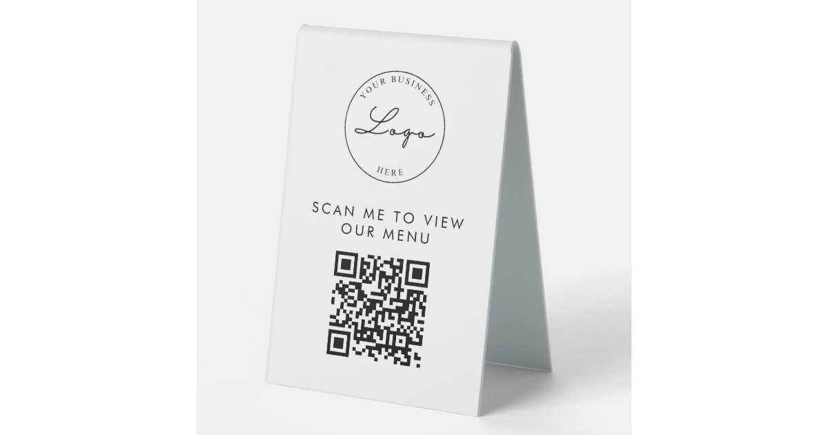 QR Code Contactless Menu Logo Modern Minimalist Table Tent Sign | Zazzle