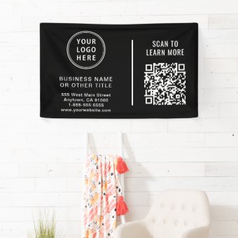 QR Code Corporate Logo Black Banner | Zazzle