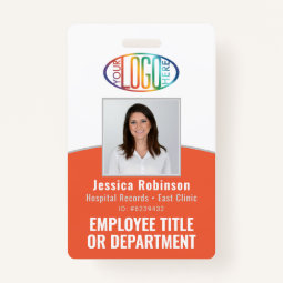 QR Code Corporate Logo Employee Photo ID Orange Badge | Zazzle