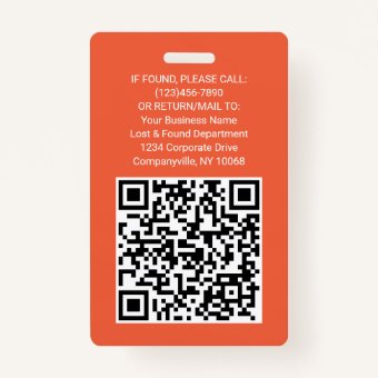 QR Code Corporate Logo Employee Photo ID Orange Badge | Zazzle