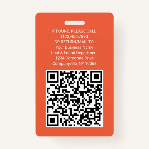 QR Code Corporate Logo Employee Photo ID Orange Badge | Zazzle