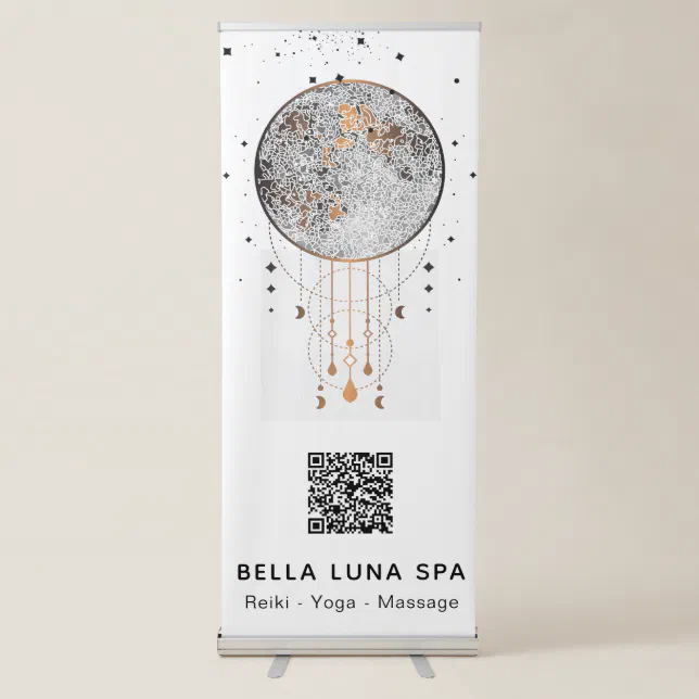 QR code Cosmic Moon Lunar Universe Shaman Retractable Banner | Zazzle