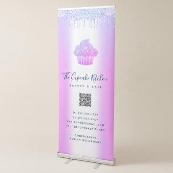 QR Code Cupcake Bakery Café Purple Glitter Drips Retractable Banner ...