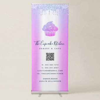 QR Code Cupcake Bakery Café Purple Glitter Drips Retractable Banner ...