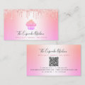 QR Code Cupcake Bakery Chef Pink Glitter Rainbow Business Card | Zazzle