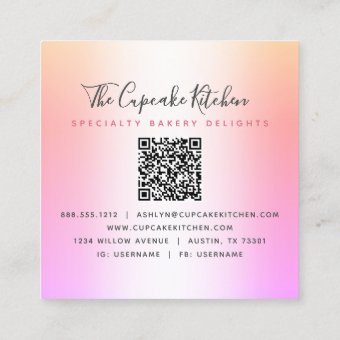 QR Code Cupcake Bakery Chef Pink Rainbow Glitter Square Business Card ...