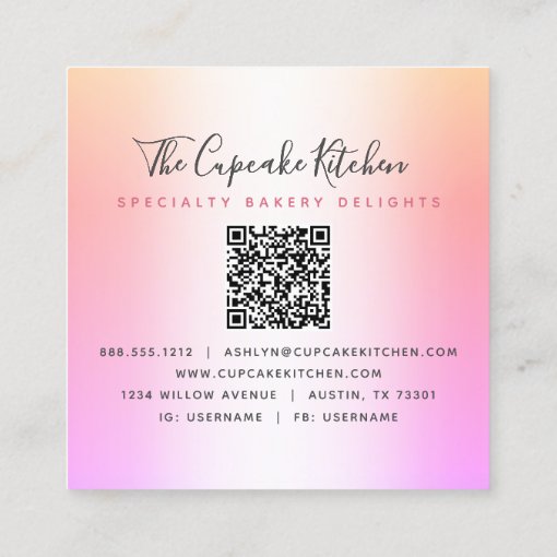QR Code Cupcake Bakery Chef Pink Rainbow Glitter Square Business Card ...