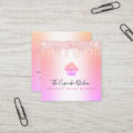 QR Code Cupcake Bakery Chef Pink Rainbow Glitter Square Business Card ...