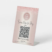 QR Code Custom Logo Pay Here Rose Gold Glitter Pedestal Sign | Zazzle