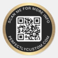 QR code custom text golden gradient border black Classic Round Sticker ...