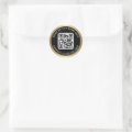 QR code custom text golden gradient border black Classic Round Sticker ...