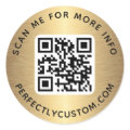 QR code custom text golden gradient Classic Round Sticker | Zazzle