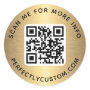 QR code custom text golden gradient Classic Round Sticker | Zazzle