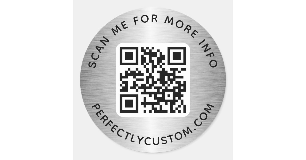QR code custom text silver gray gradient Classic Round Sticker | Zazzle