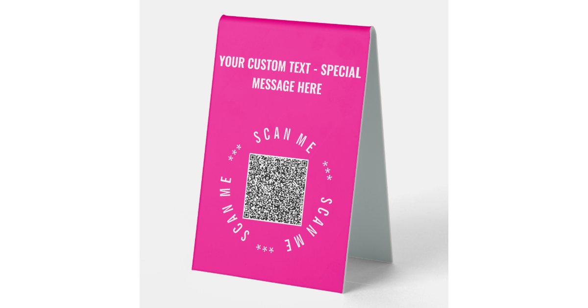QR Code Custom Text Table Tent Sign Choose Colors | Zazzle