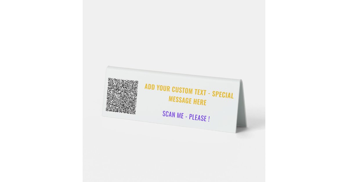 QR Code Custom Text Table Tent Sign Template | Zazzle