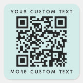 QR code custom text top bottom light aqua blue Square Sticker | Zazzle
