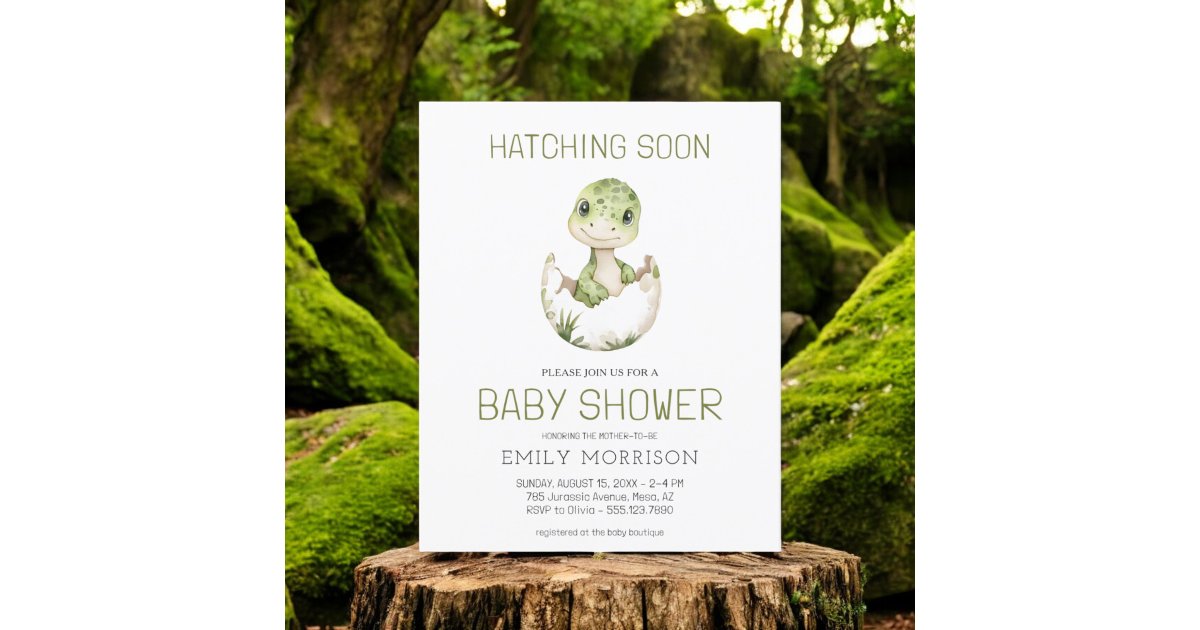 QR Code Cute Dinosaur Hatching Soon Baby Shower Flyer | Zazzle
