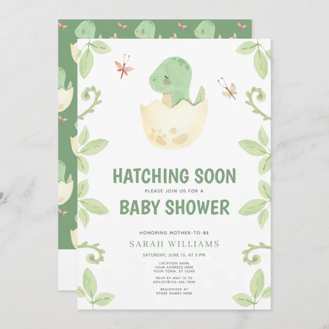 QR Code Cute Dinosaur Hatching Soon Baby Shower Invitation | Zazzle