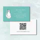 QR code Cute Winking Cat Pet Sitter Teal Green Business Card | Zazzle