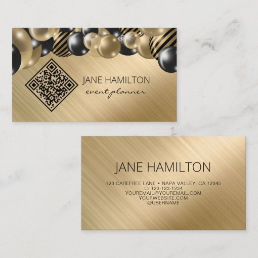 QR Code Elegant Balloons Gold Business Card | Zazzle
