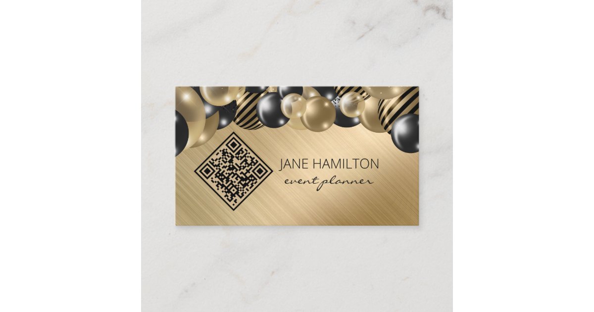 QR Code Elegant Balloons Gold Business Card | Zazzle