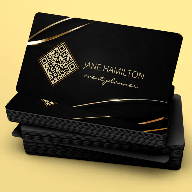 QR Code Elegant Black Gold Business Card | Zazzle