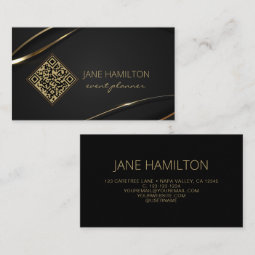 QR Code Elegant Black Gold Business Card | Zazzle