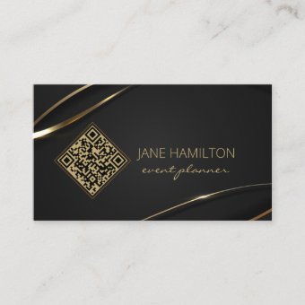 QR Code Elegant Black Gold Business Card | Zazzle