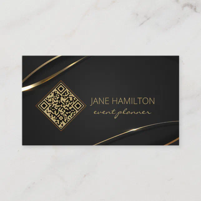 QR Code Elegant Black Gold Business Card | Zazzle